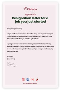 How To Write Best Resignation Letter for a Job you just started [5 Free ...