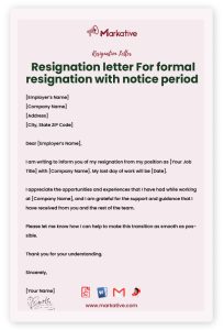 Write Creative Formal Resignation letter sample with notice period [5 ...