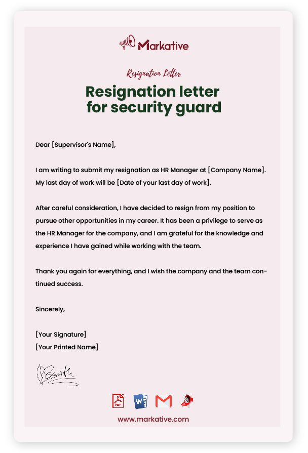Write A Powerful Resignation Letter For Security Guard 9 Templates