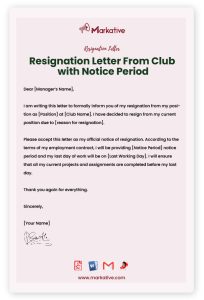 How To Write Best Resignation Letter From Club [5 Free Samples] - Markative