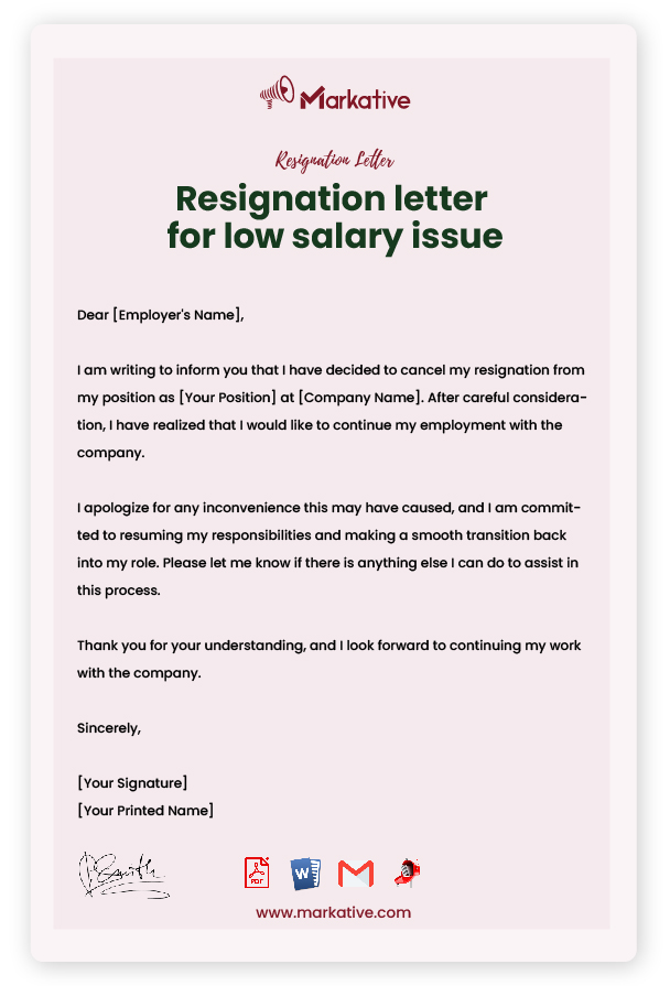 Write A Best Resignation Letter For Salary Issue 5 Templates Markative