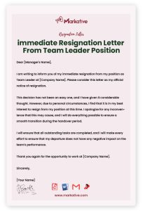 How To Write Appealing Resignation Letter From Team Leader Position [5 ...